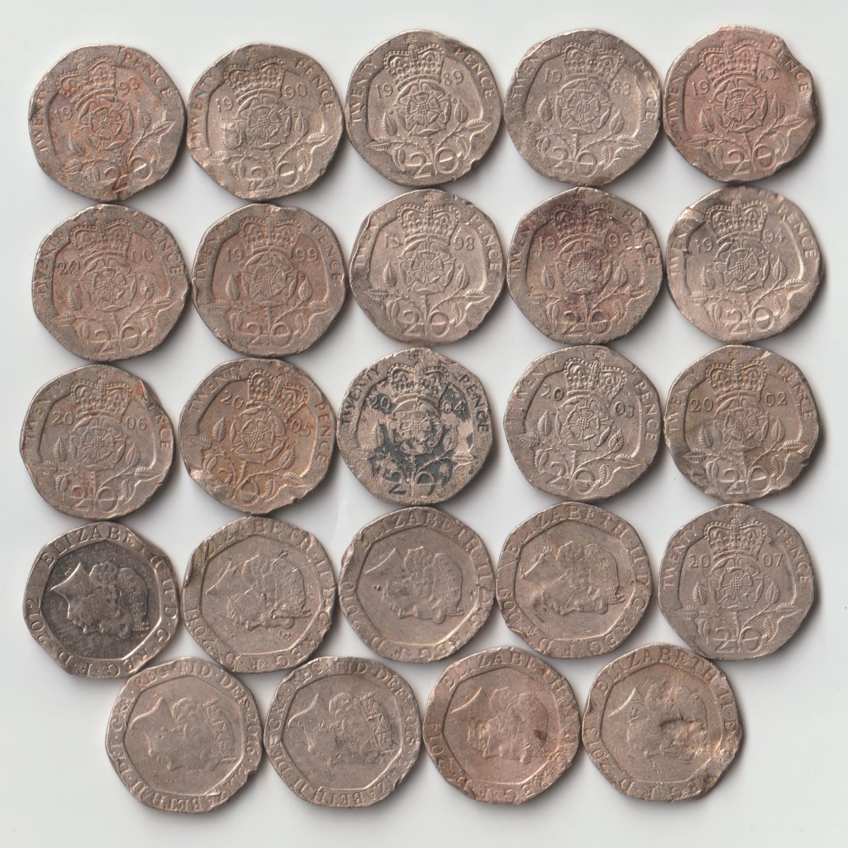 Extremely Rare Coins of 20 Pence Different Dates Copper-Nickel Coins of ...