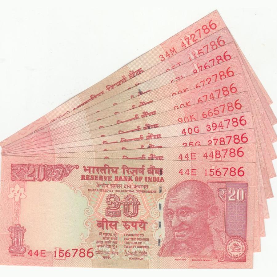 20Rs Urjit Patel Sign 786 Telescoping Ending 10 UNC Notes Lot ...