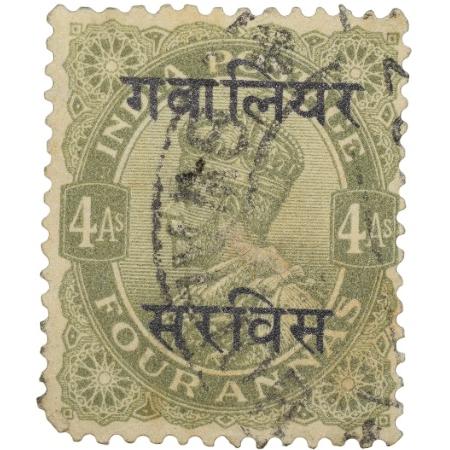 Postal Stamp of Indian Conventional States - Gwalior George V Olive ...