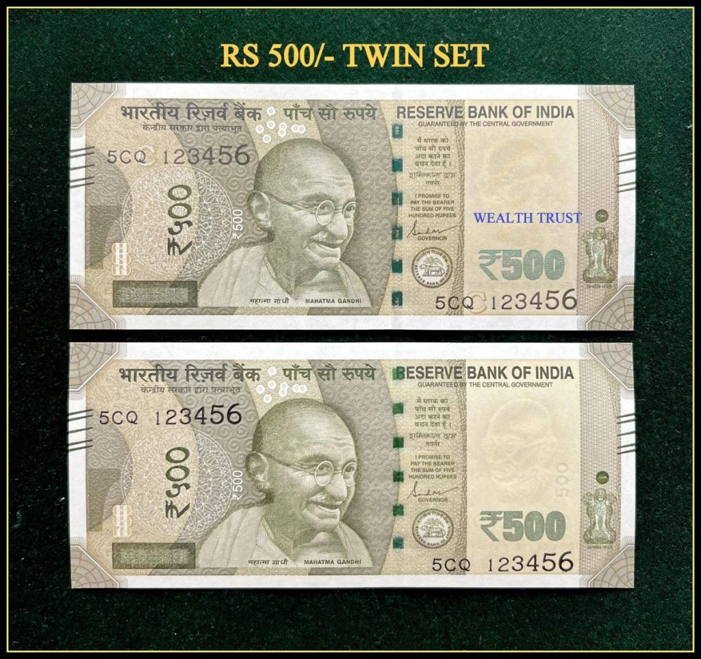 Rs 500 Twin Pair Gem Unc Very Unique Banknote Set Solid Number 5CQ ...