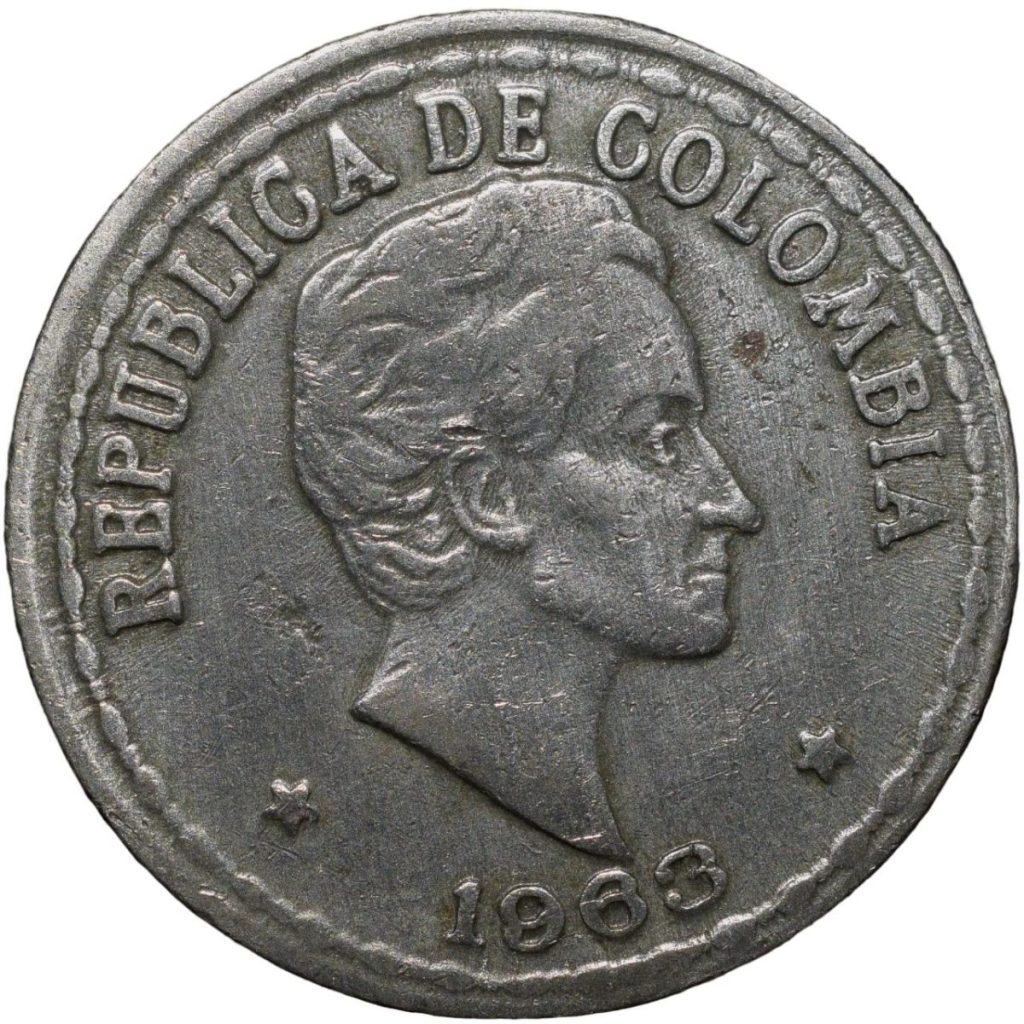 Old Copper-Nickel 20 Centavos of Colombia Country (AD 1963) Simon ...