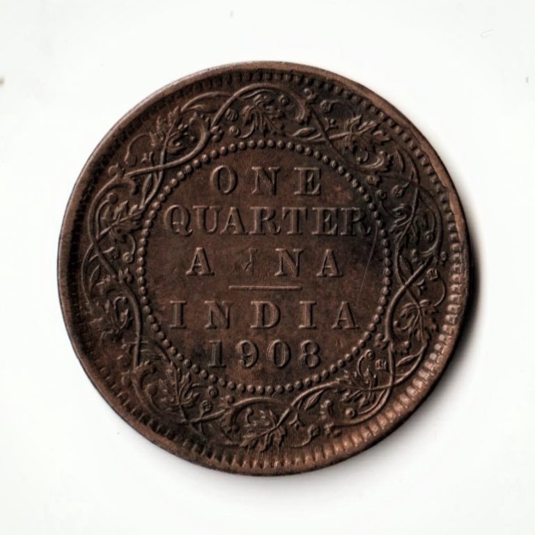 One Quarter Anna 1908 Edward VII Bronze Coin of British India Coinage ...