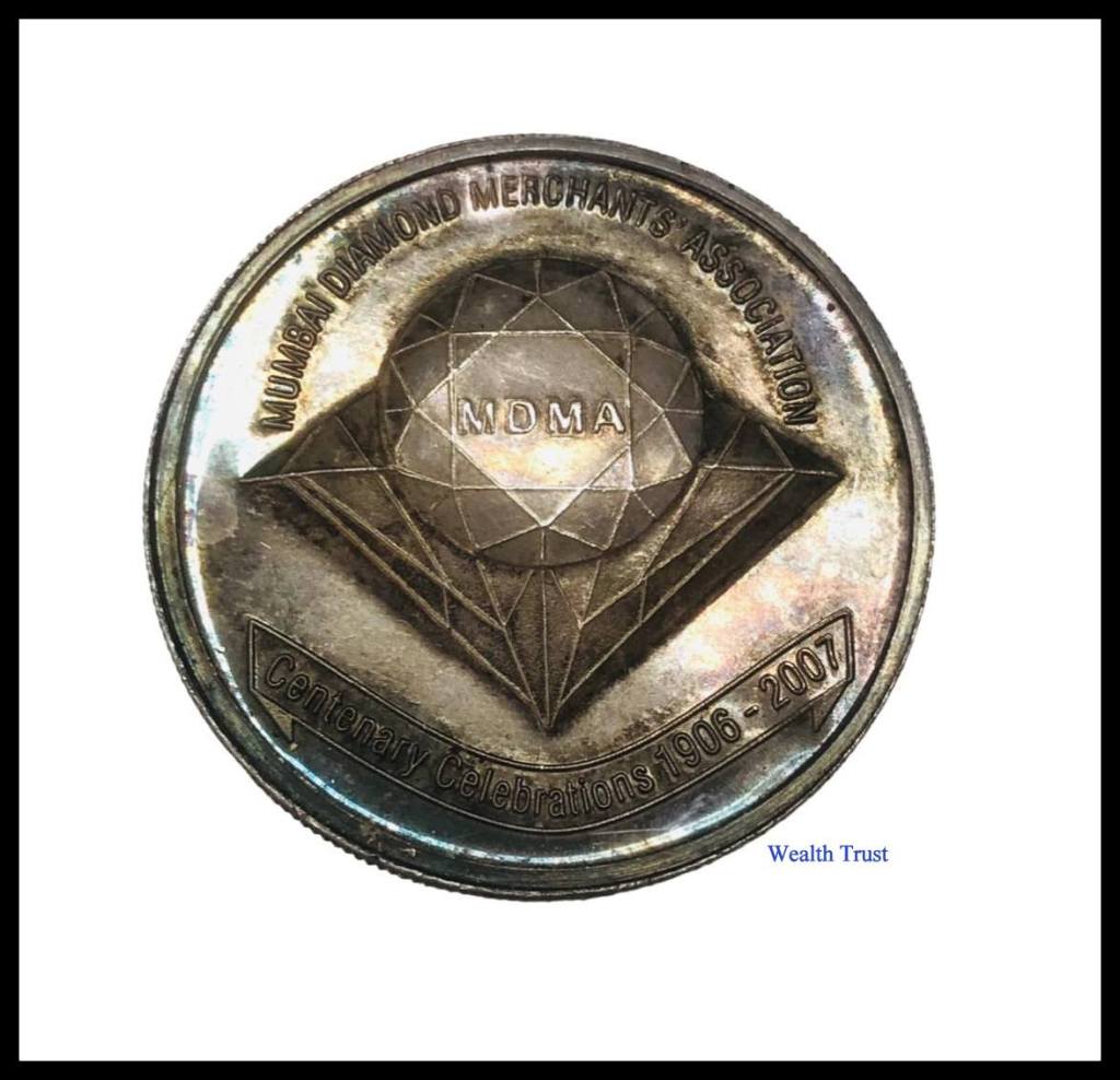 Mumbai Diamond Merchant Association 100 Years Completion Token 50gm 999 Pure Silver - Coinbazzar.com