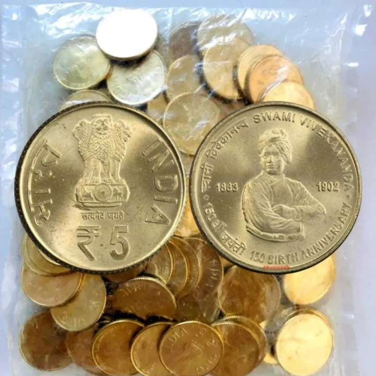 Rs 5 Swami Vivekananda RBI Seal 100 Coin Pouch Unique and Rare Kolkata ...