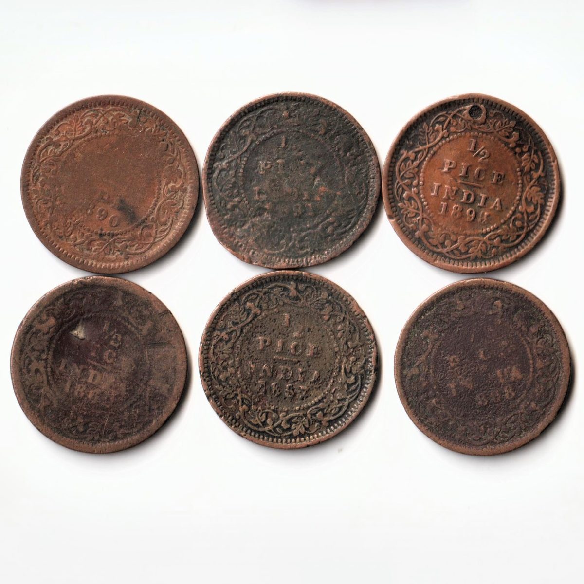 Rare 6 Coins Set of 1/2 Pice 1862 and 1898 Copper Coin of Victoria ...