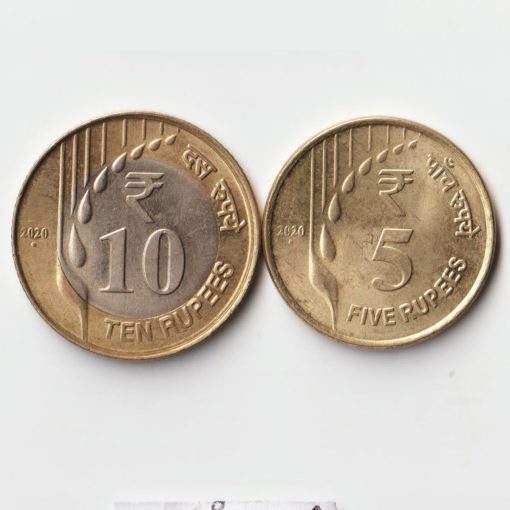Combo Set of Ten, Five Rupees 2020 Bimetallic and Nickel-Brass Raindrop ...
