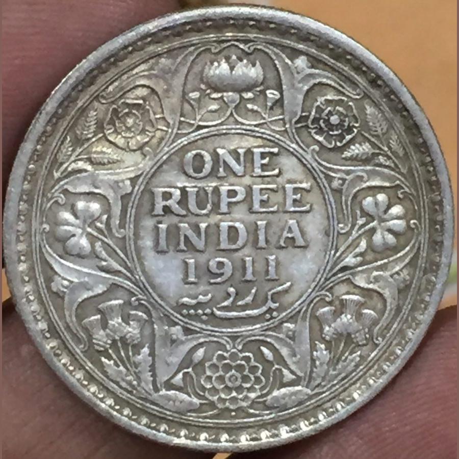 1911 One Ruppes Full Silver Coin Rare Date" George Fifth Bombay mint ...
