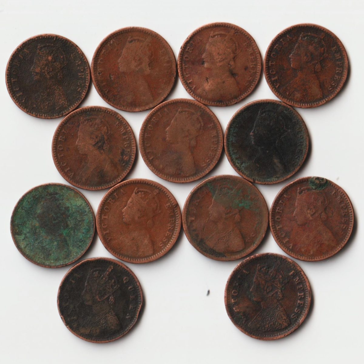 Rare 12 Coins Set of 1/12 Anna 1862 to 1901 Copper Coins of Victoria ...
