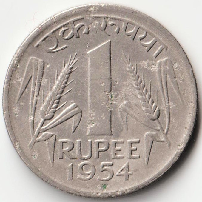 One Rupee 1954 Rare Republic India Coin Bombay Mint Good Condition Coin ...