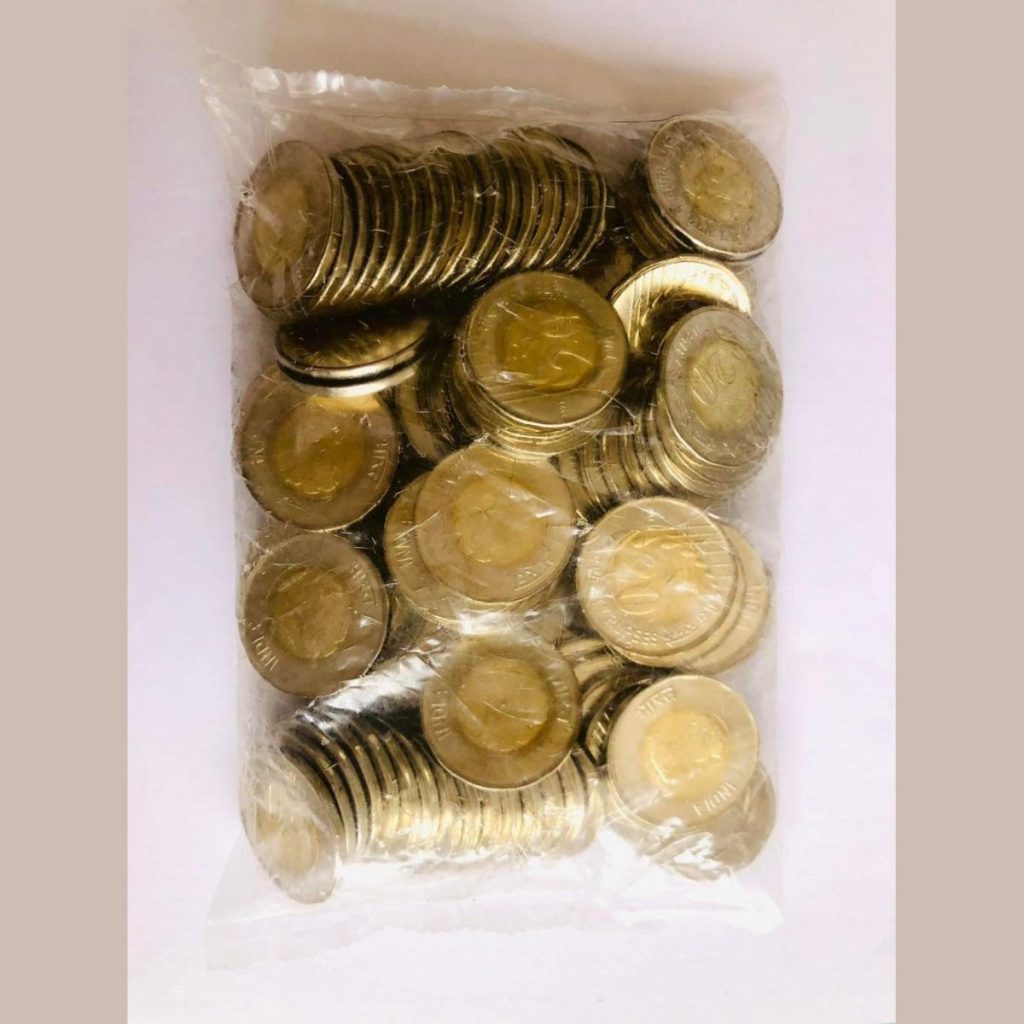 Rs 20 RBI Seal 100 Coin Pouch 2021 Kolkata Mint Top Luster Drop Series ...