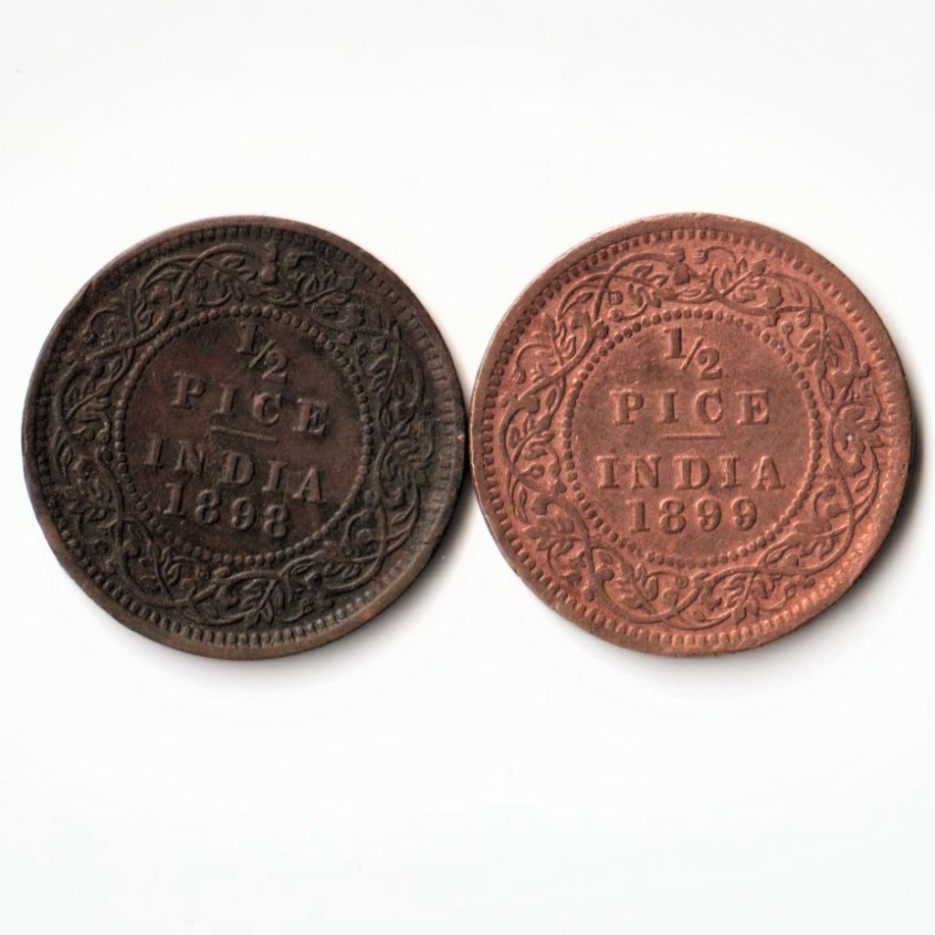 Rare 2 Coins Set of 1/2 Pice 1898 and 1899 Copper Coin of Victoria ...