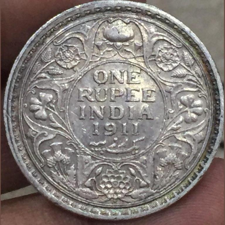 1911 One Ruppes Full Silver Coin Rare Date" George Fifth Bombay mint ...