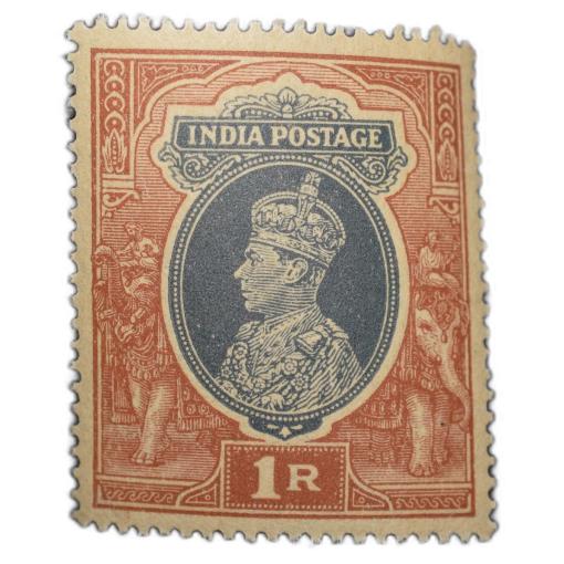 Postal Stamp of George VI 1 Rupee Blue & Red Colour Mint Un-Used ...
