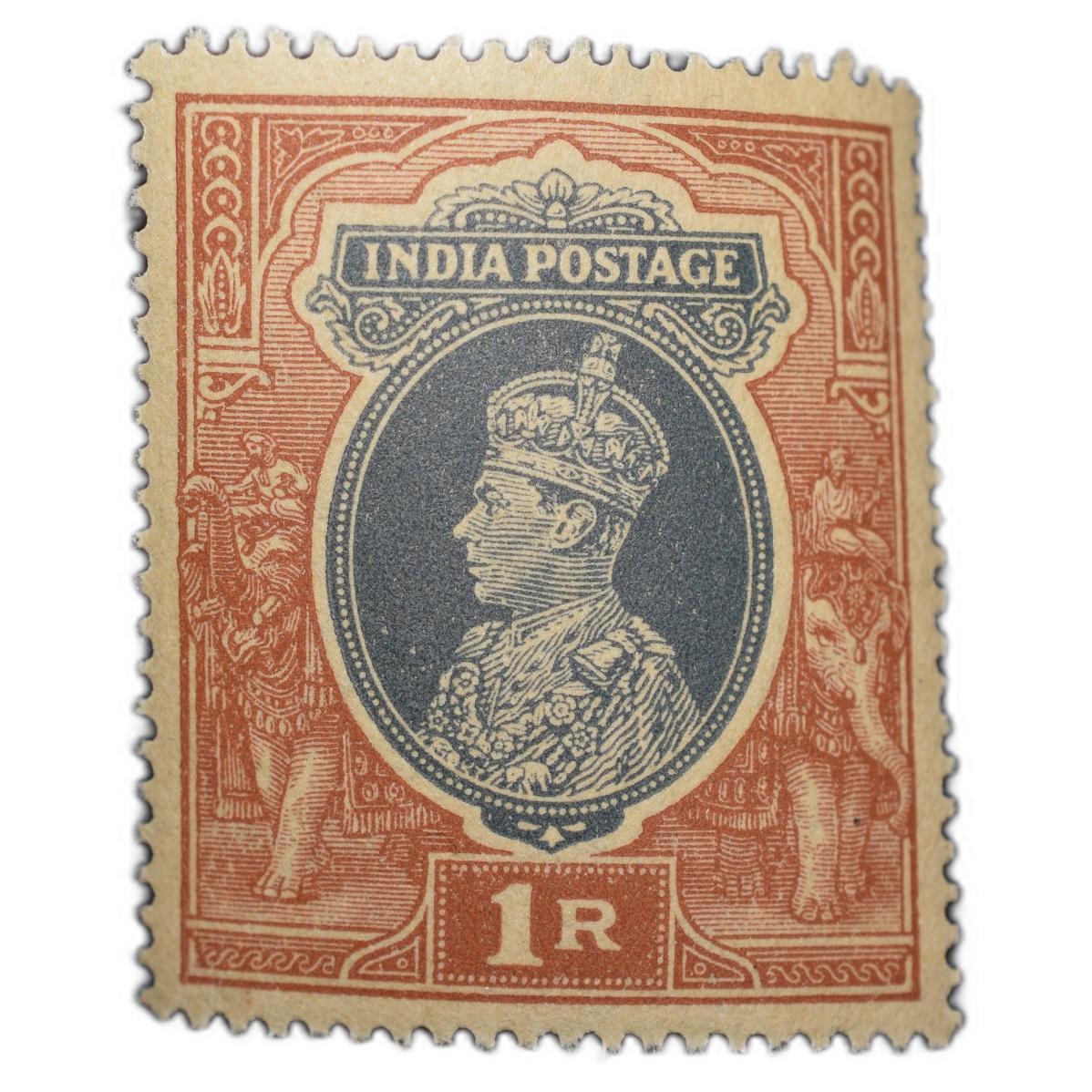 Postal Stamp of George VI 1 Rupee Blue & Red Colour Mint Un-Used ...