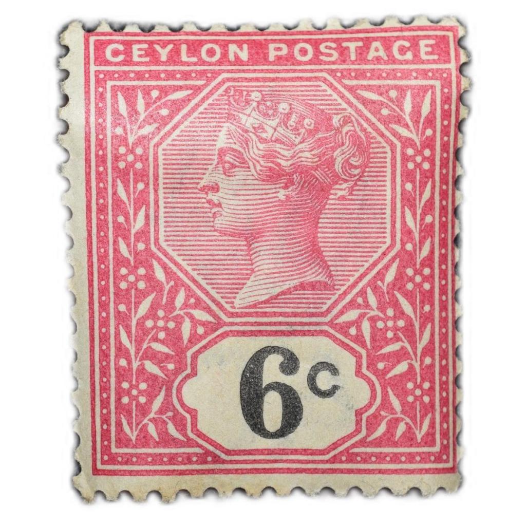 Postal Stamp of Ceylon (Sri Lanka) of Victoria - Pinkish Red 6 Cents ...
