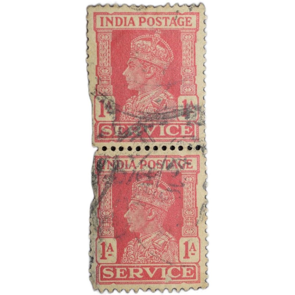 Postage Stamp of George VI Red 1 Anna Service Issue – Block of 2 Stamps ...