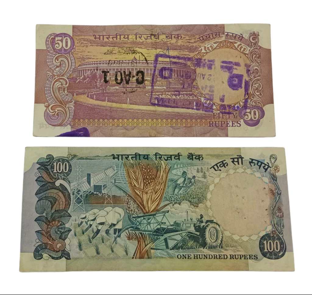 50Rs PARLIAMENT & 100Rs AGRICULTURE Same Signs K.R PURI Set 2 Notes ...