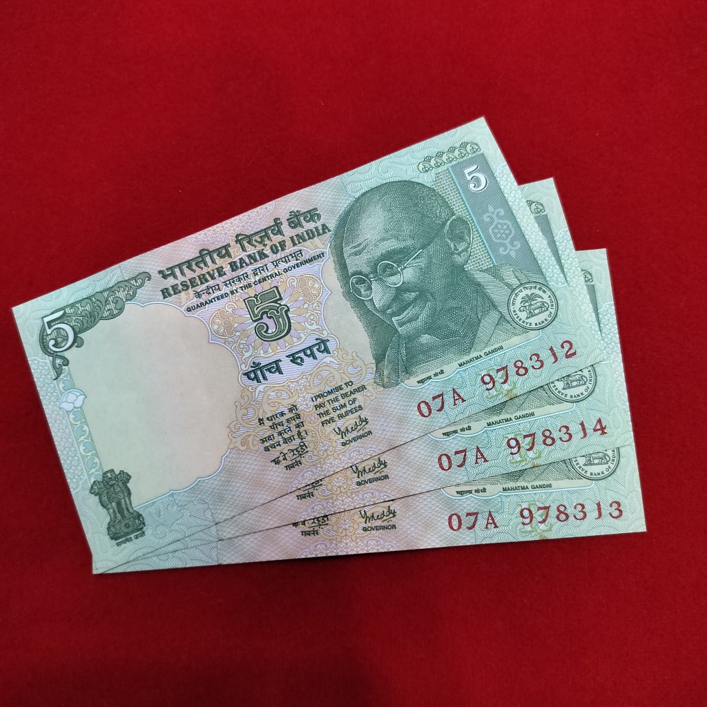 VERY RARE 5 RUPEE NOTE Y.V REDDY 'R' INSET SET OF 3 NOTES - Coinbazzar.com