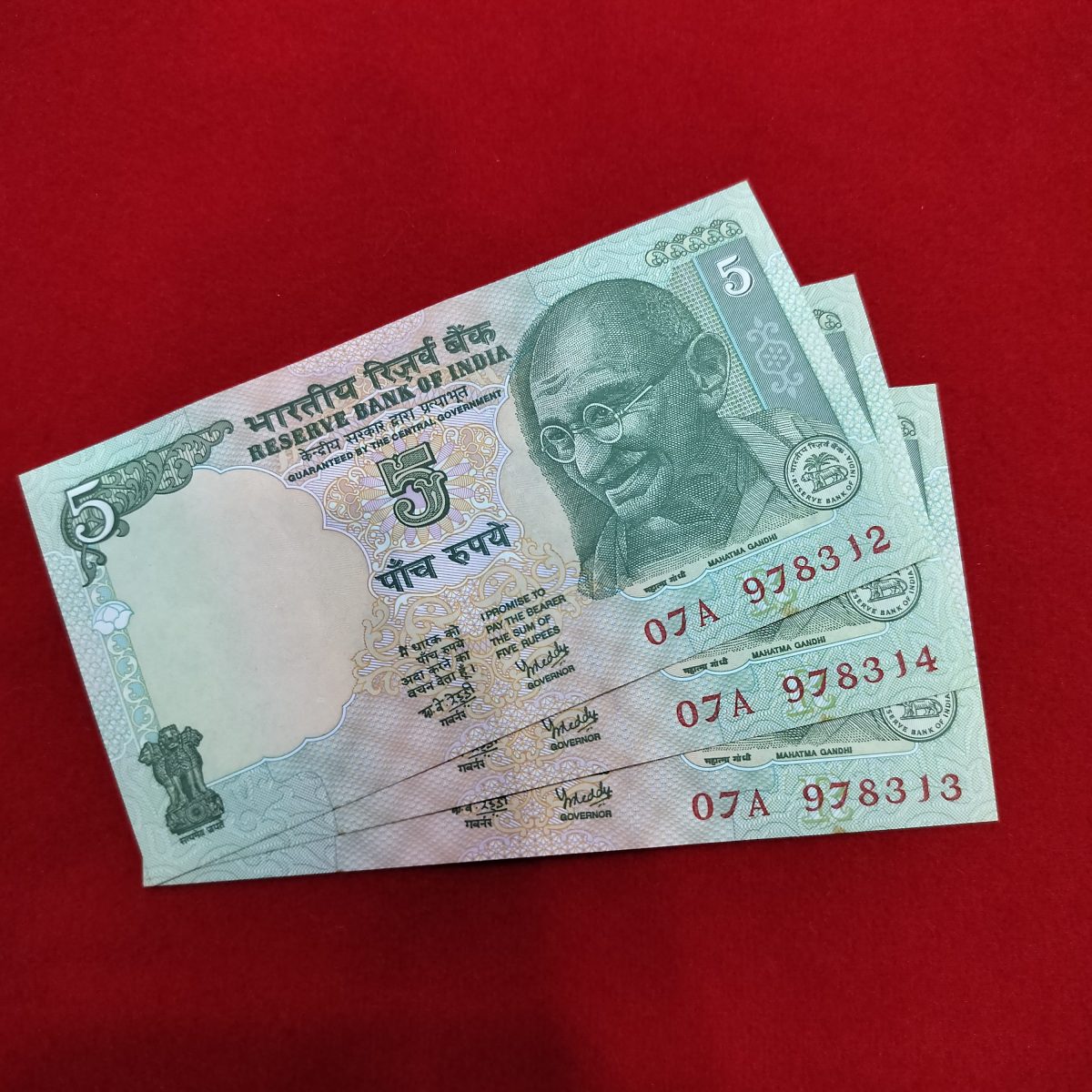 VERY RARE 5 RUPEE NOTE Y.V REDDY 'R' INSET SET OF 3 NOTES - Coinbazzar.com