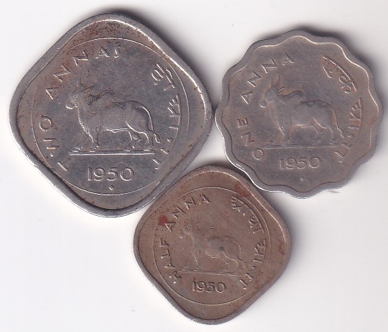 India 1950 Half Anna One Anna Two Annas 3 Copper Nickel Coins Set Rare ...