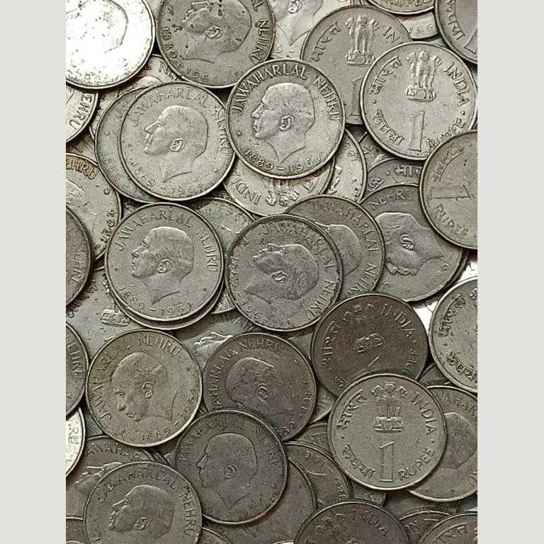 Indian 1 rupee Jawaharlal nehru 1889-1961 old series coin (10 pcs Lott ...