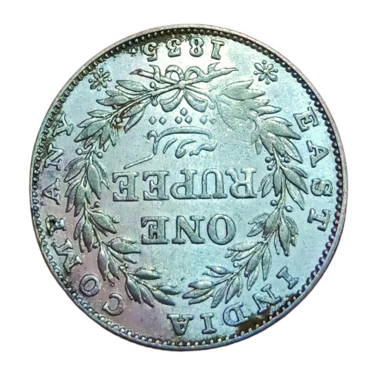 British India Silver Rupee 1835 "EIC" King WILLIAM-IV 6° Clock INVERTED ...