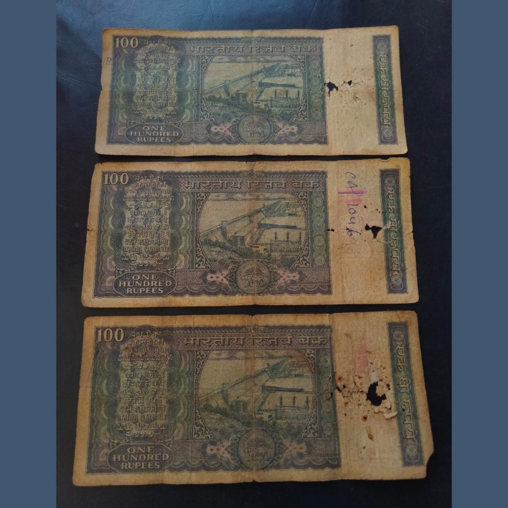 100 rupees Strips note very rare signatures IG Patel 3 piece lot Same ...