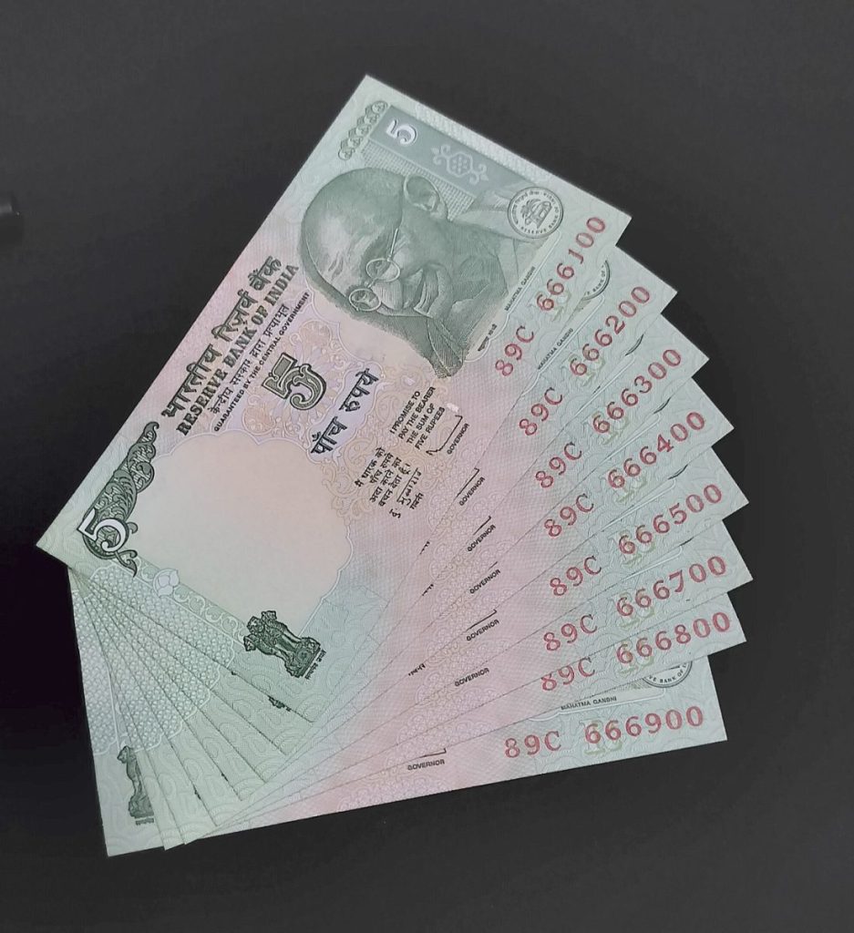 5 Rupee Gandhi Note Fancy Set of 8 Notes 89C 666100 UNC – Coinbazzar.com