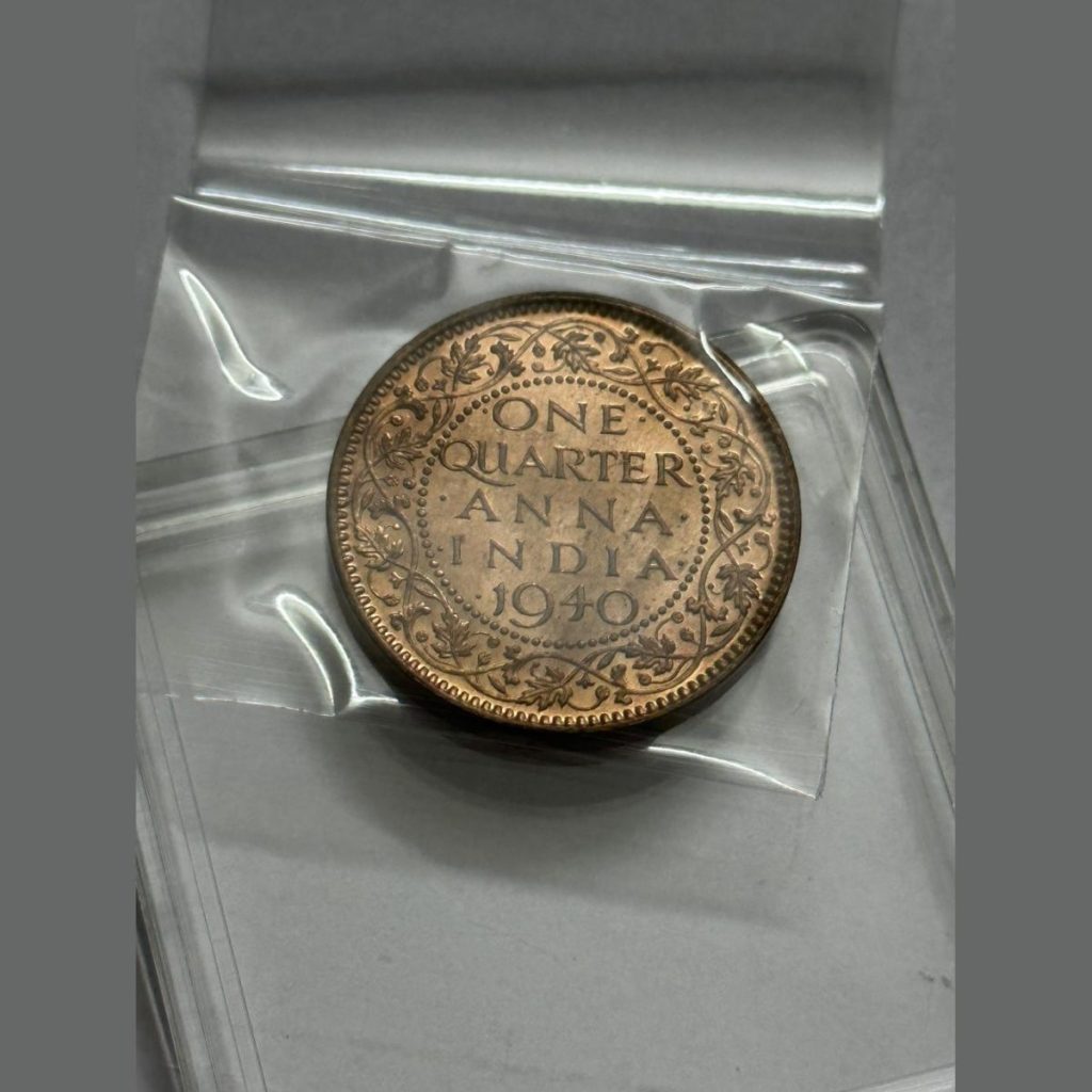 George VI One Quarter Anna 1940 Copper Coin BUNC FROM ROLLS ...
