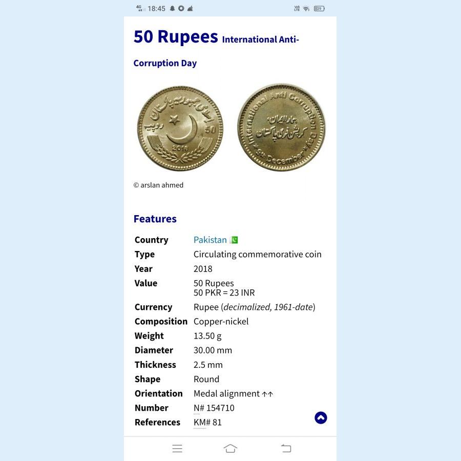 50 Rupees International Anti-Corruption Day 2018 Islamic Republic of ...