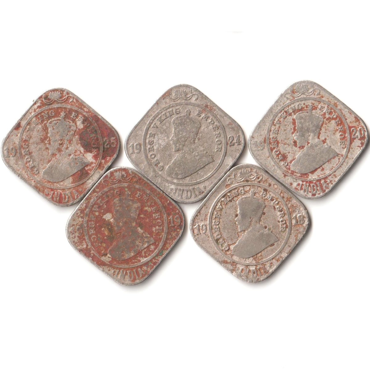 5 Coins Set of Two Anna 1925-1918 Copper-Nickel Coin of King George V ...