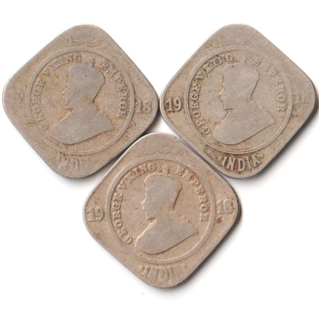 3 Coins Set of Two Anna 1918 Copper-Nickel Coin of King George V ...