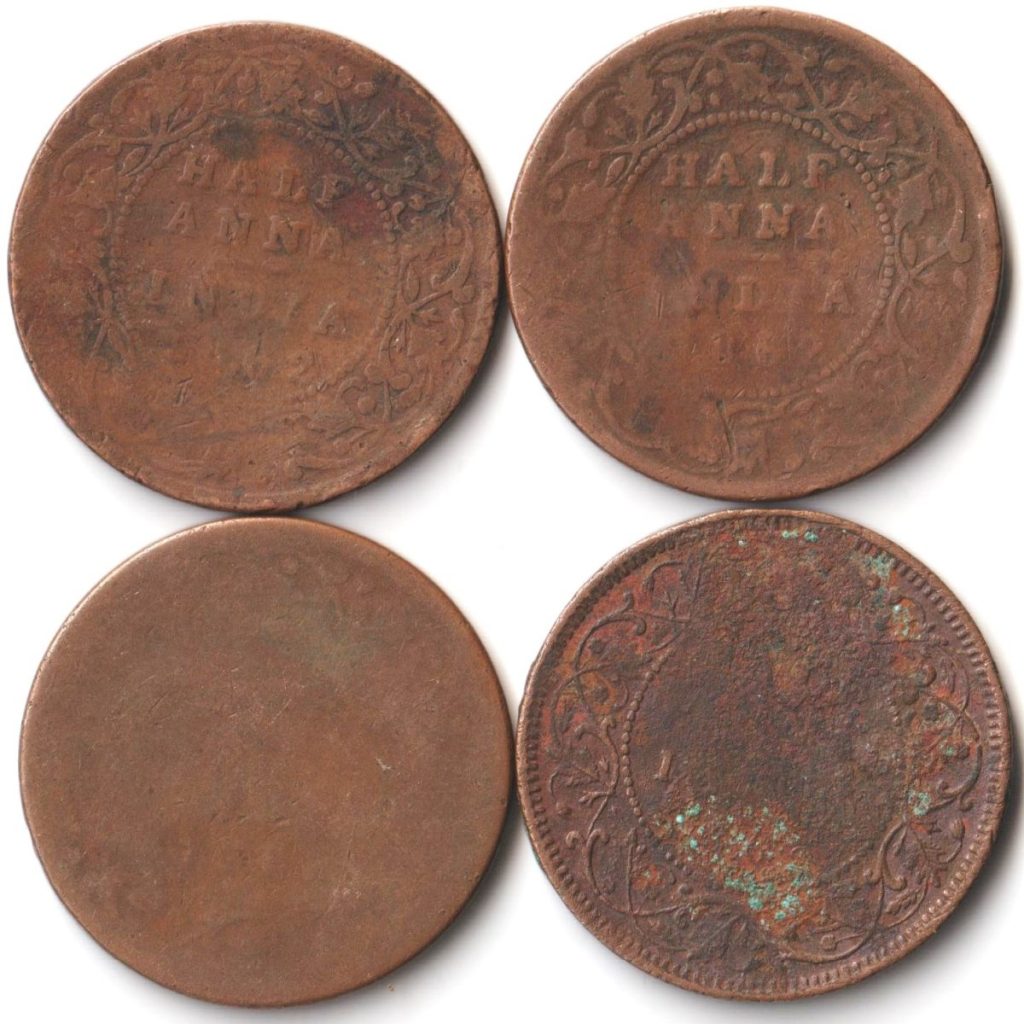 4 Coins Set of Half Anna 1862 Copper Coin of Queen Victoria British ...