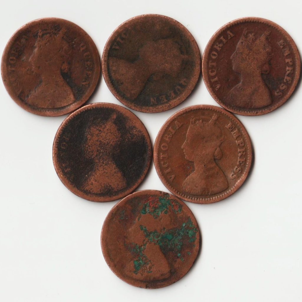 6 Coins Set of 1/2 Pice Different Dates Low Grade Copper Coin of ...