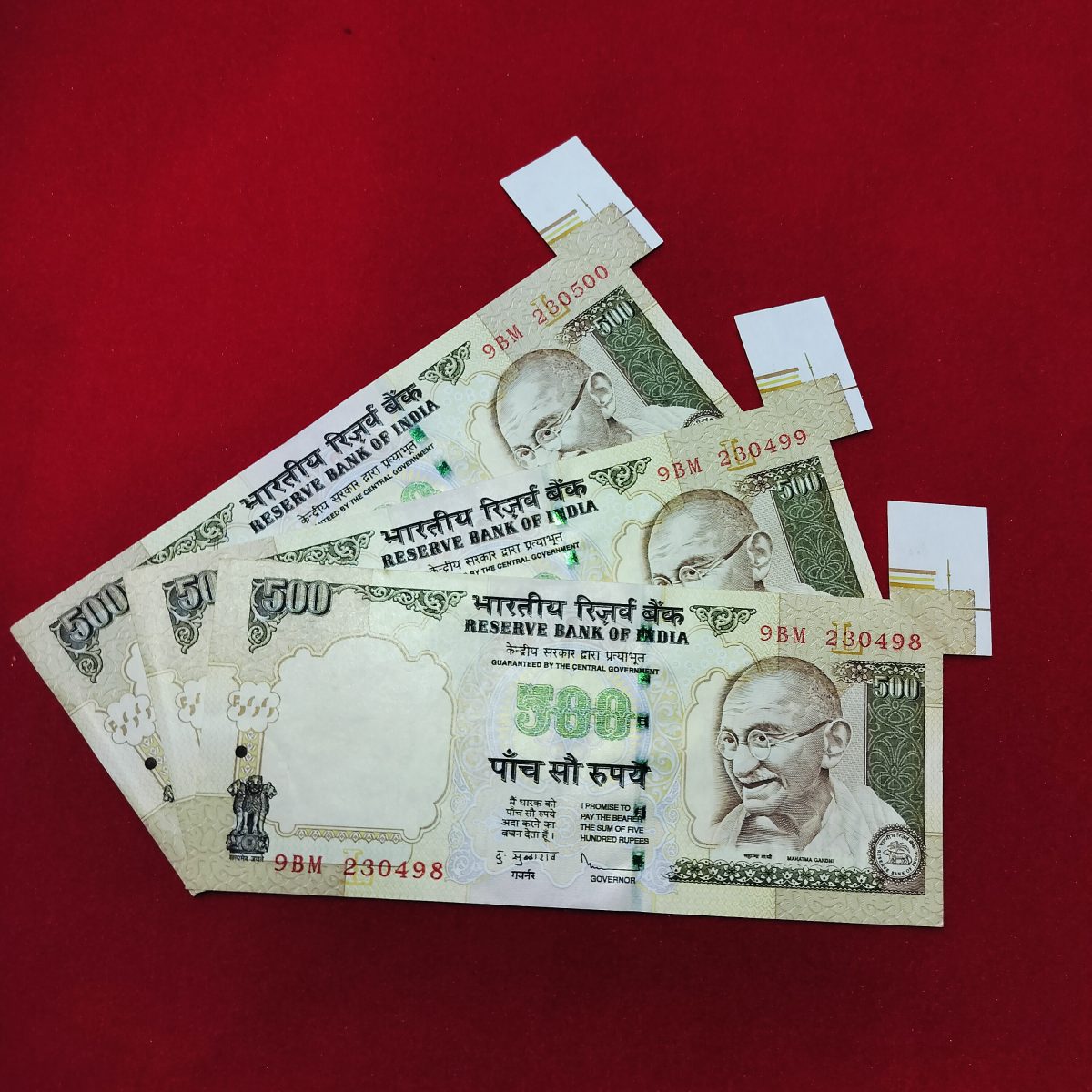 EXTREMELY RARE 500 RUPEE EXTRA PAPER 3 CONSECUTIVE SERIAL NOTE UNC ...