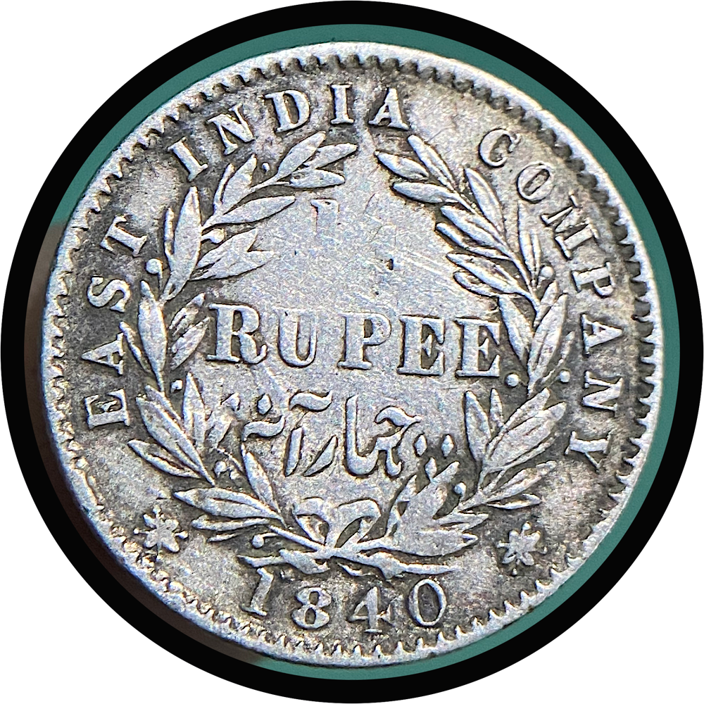 East India Company, Silver 1/4 Rupee, 4 Anna, 1840, Victoria Queen ...