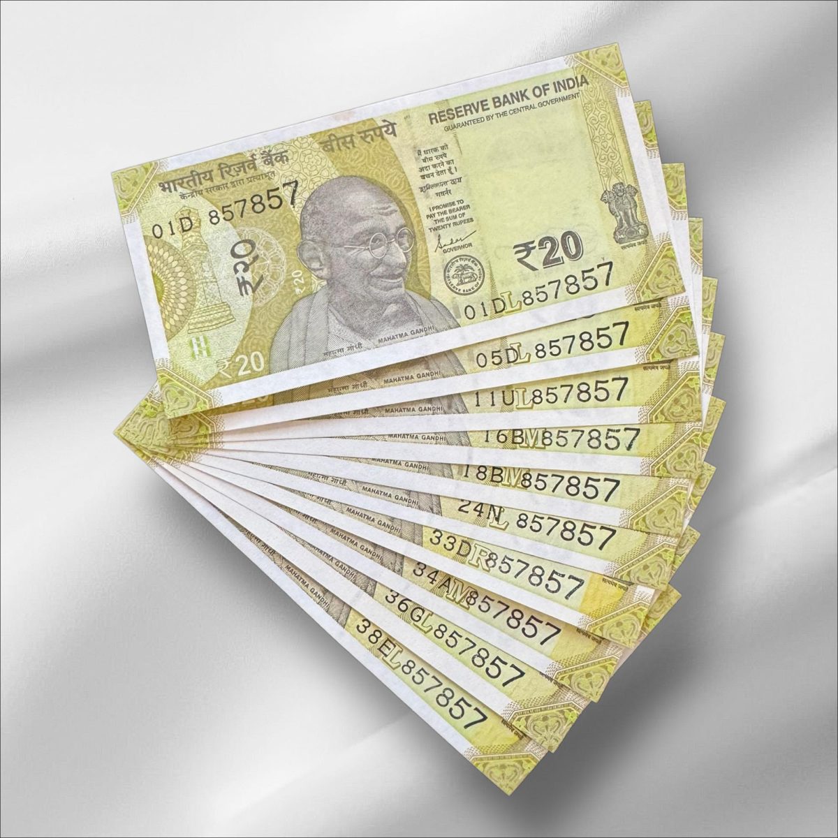RS 20/- India Banknote Latest Issue Number Repeater 857857 x 10 GEM UNC ...