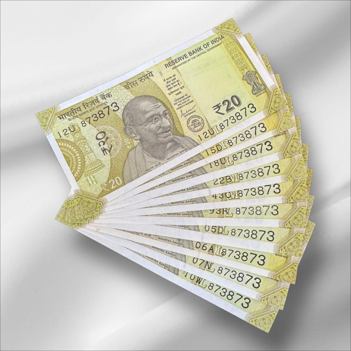 RS 20/- India Banknote Latest Issue Number Repeater 873873 x 10 GEM UNC ...
