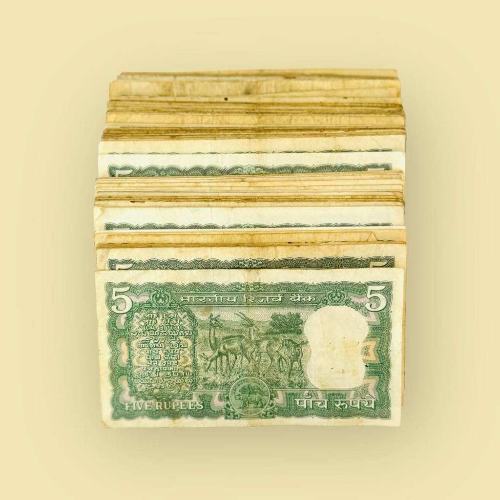 Rs 5 India Banknote 4 Deer Issue 1960s 100 Banknotes Lot Collectible ...