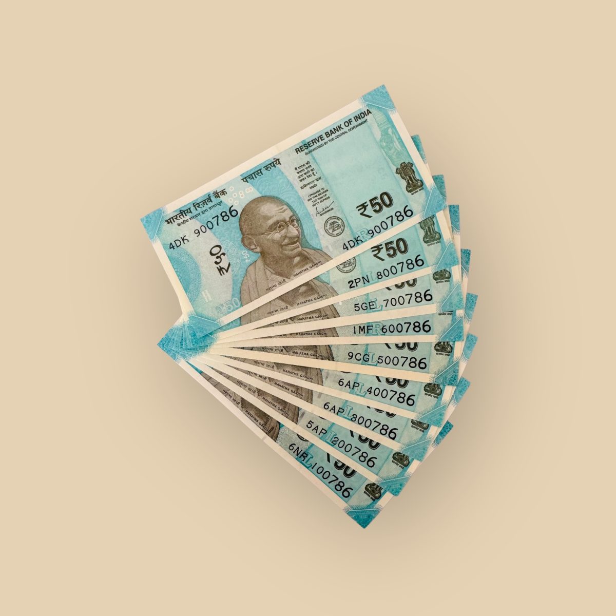 Rs 50 India Banknote Holy Solid Number 100786 to 900786 Gem Unc Unique ...
