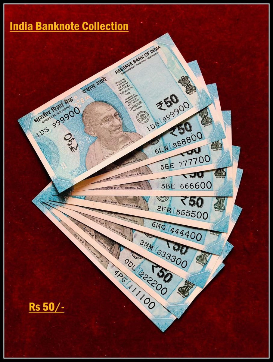 Rs 50/- India Banknote Solid Set Gem Unc 999900 to 111100 Latest Issue ...