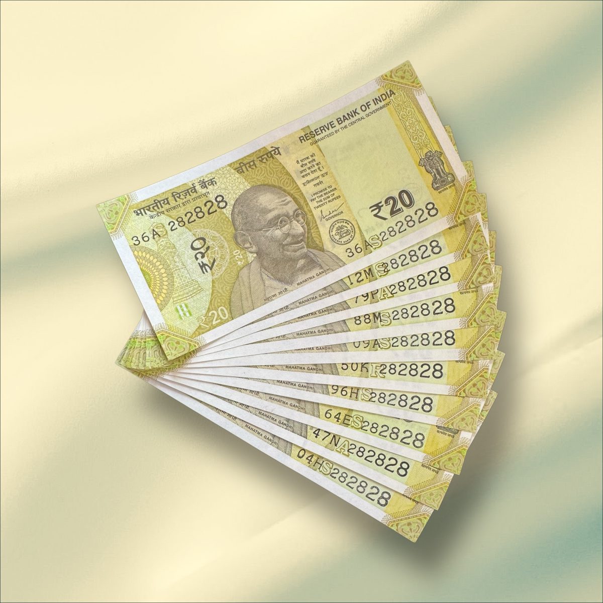 Rs 20 India Banknote Triple Number 10 Note Set Number 282828 Gem Unc ...