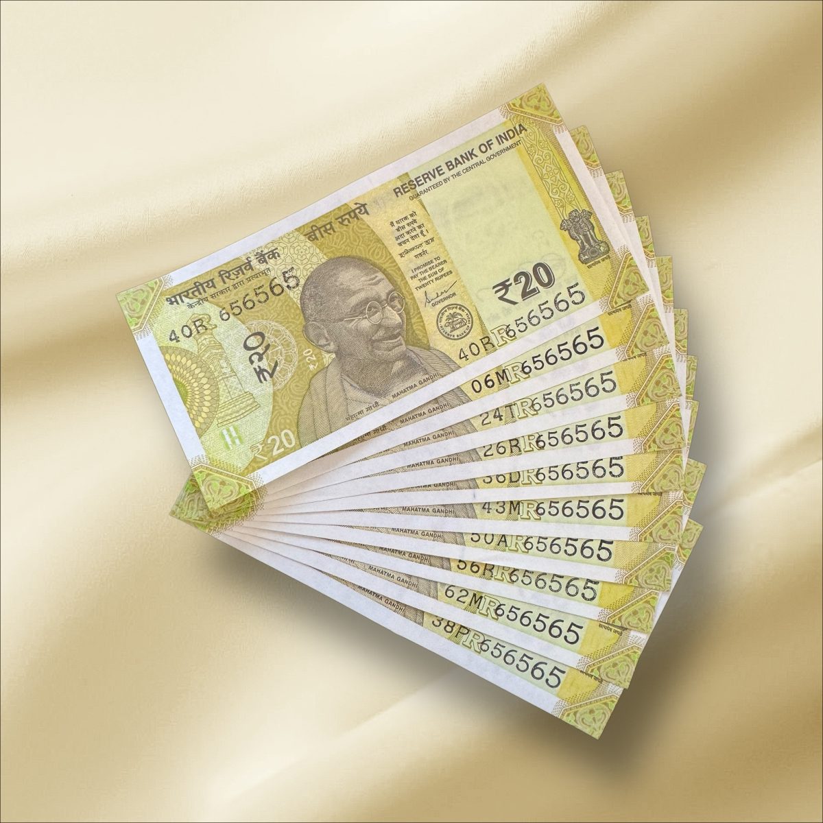 Rs 20 India Banknote Triple Number 10 Note Set Number 656565 Gem Unc ...