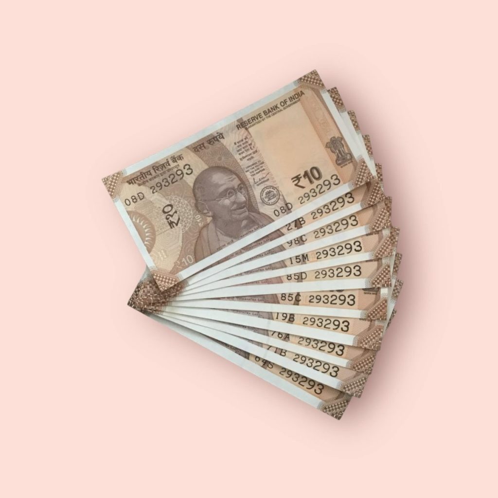 RS 10/- INDIA BANK NOTE SEMI FANCY 10 NOTE SAME NUMBER SET 293293 ...