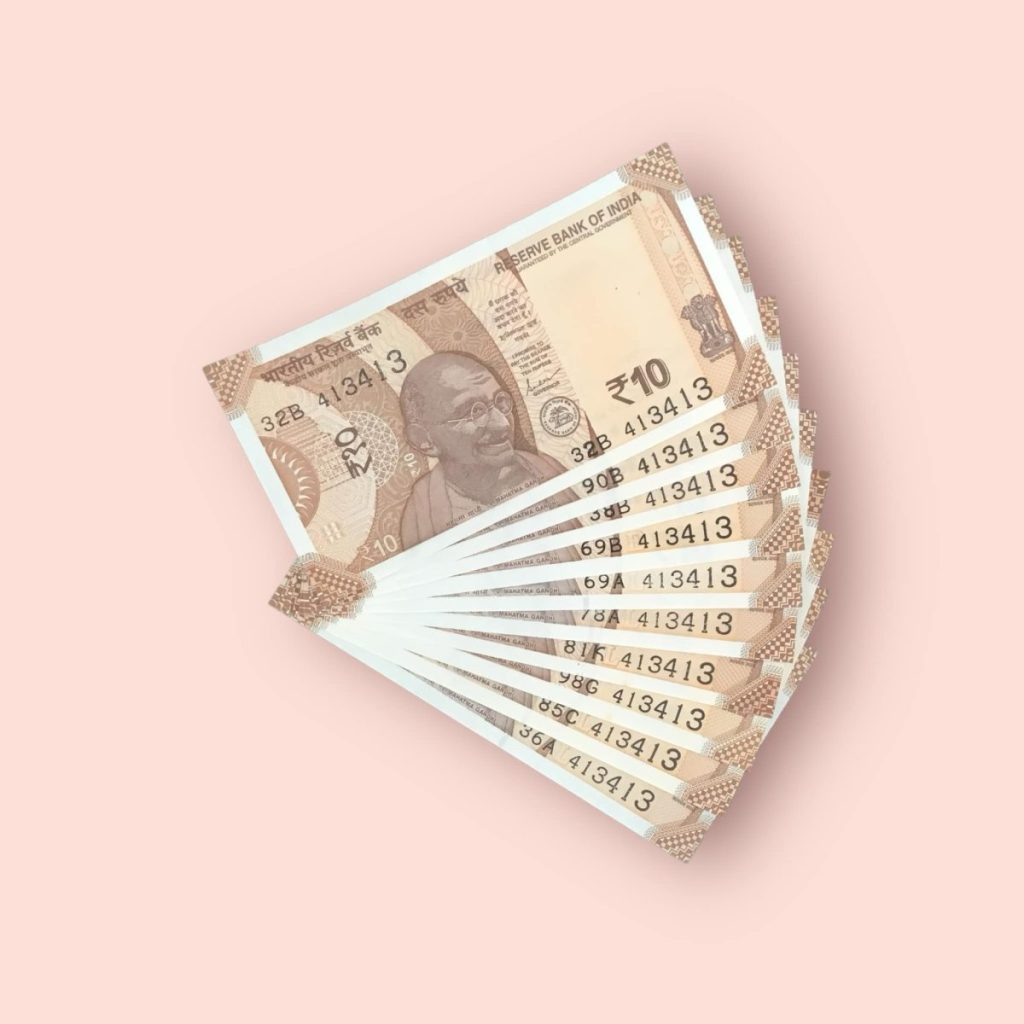 RS 10/- INDIA BANK NOTE SEMI FANCY 10 NOTE SAME NUMBER SET 413413 ...