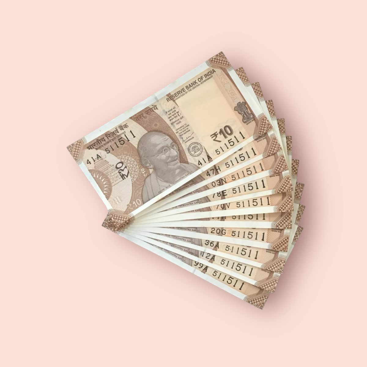 RS 10/- INDIA BANK NOTE SEMI FANCY 10 NOTE SAME NUMBER SET 511511 ...