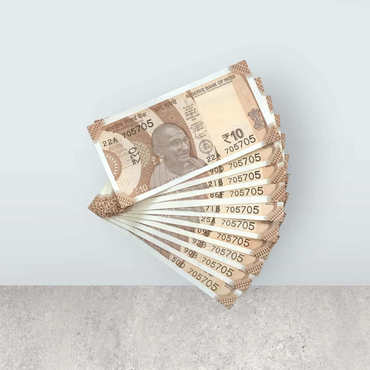 RS 10/- INDIA BANK NOTE SEMI FANCY 10 NOTE SAME NUMBER SET 705705 ...