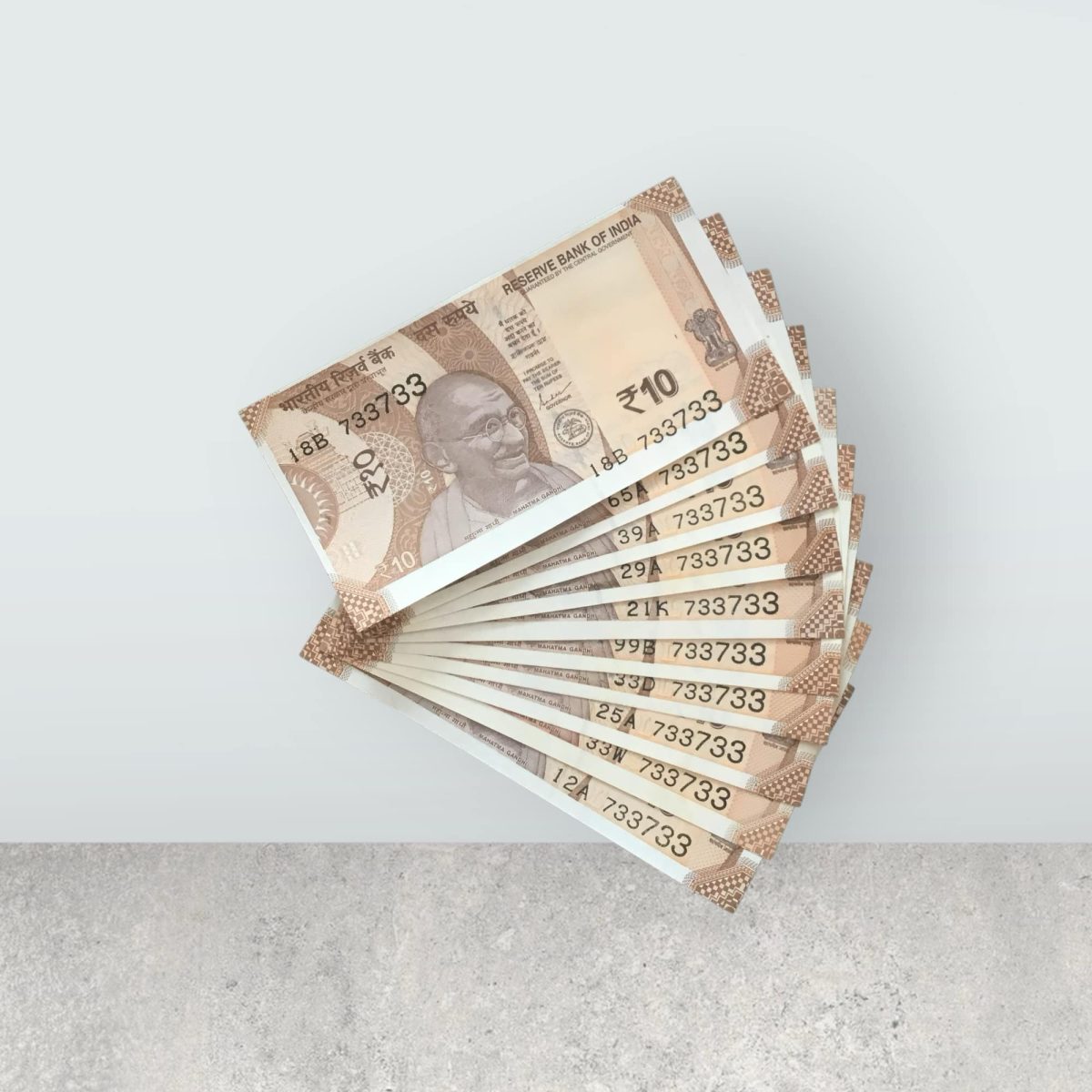 RS 10/- INDIA BANK NOTE SEMI FANCY 10 NOTE SAME NUMBER SET 733733 ...