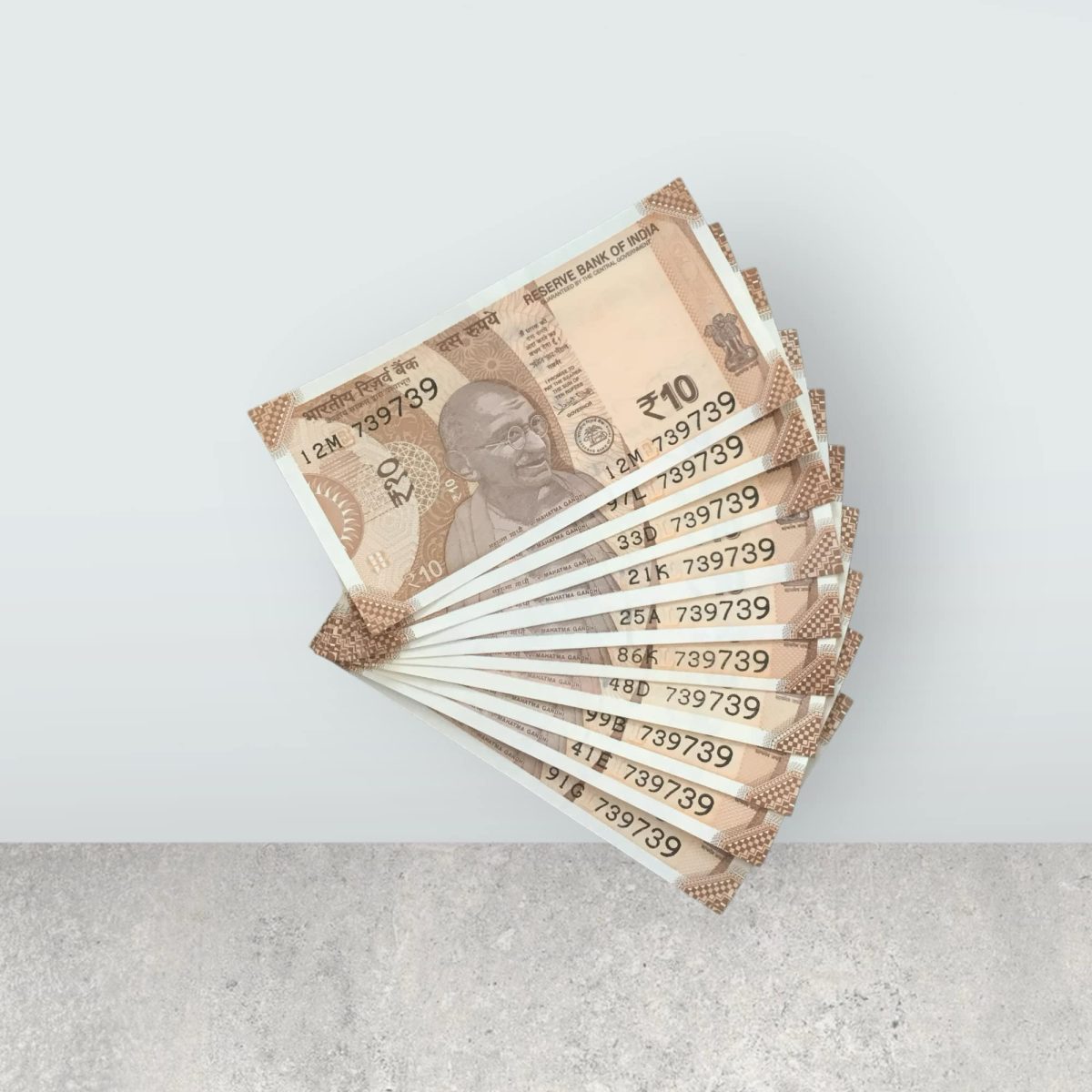 RS 10/- INDIA BANK NOTE SEMI FANCY 10 NOTE SAME NUMBER SET 739739 ...