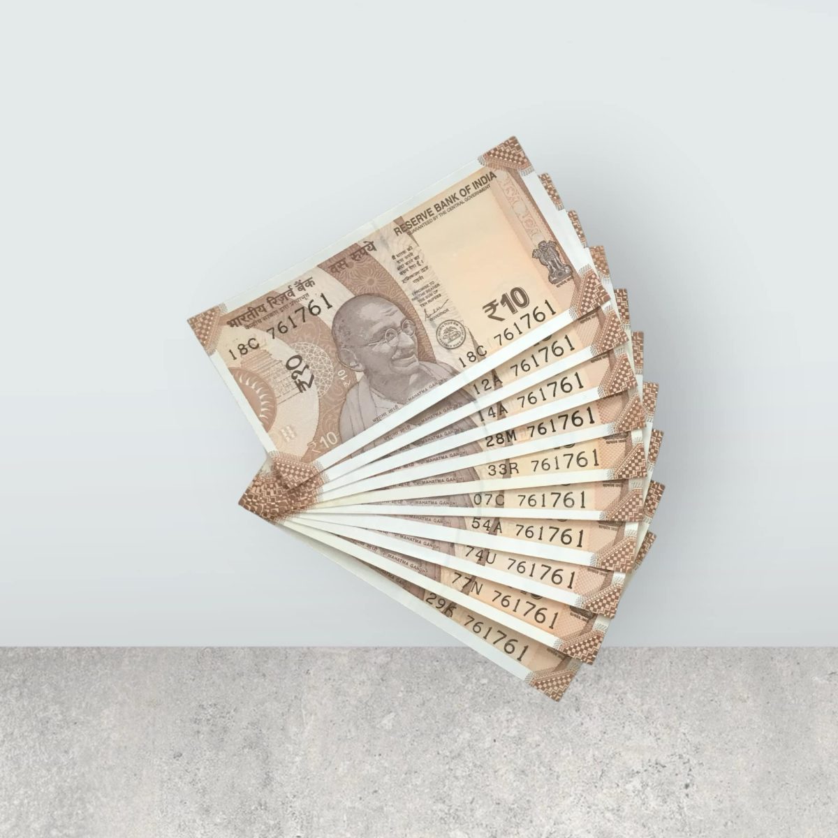 RS 10/- INDIA BANK NOTE SEMI FANCY 10 NOTE SAME NUMBER SET 761761 ...